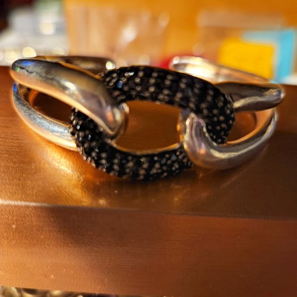 Milor | Jewelry | Vintage Sterling Silver Black Rhinestones Cuff 7 14 ...